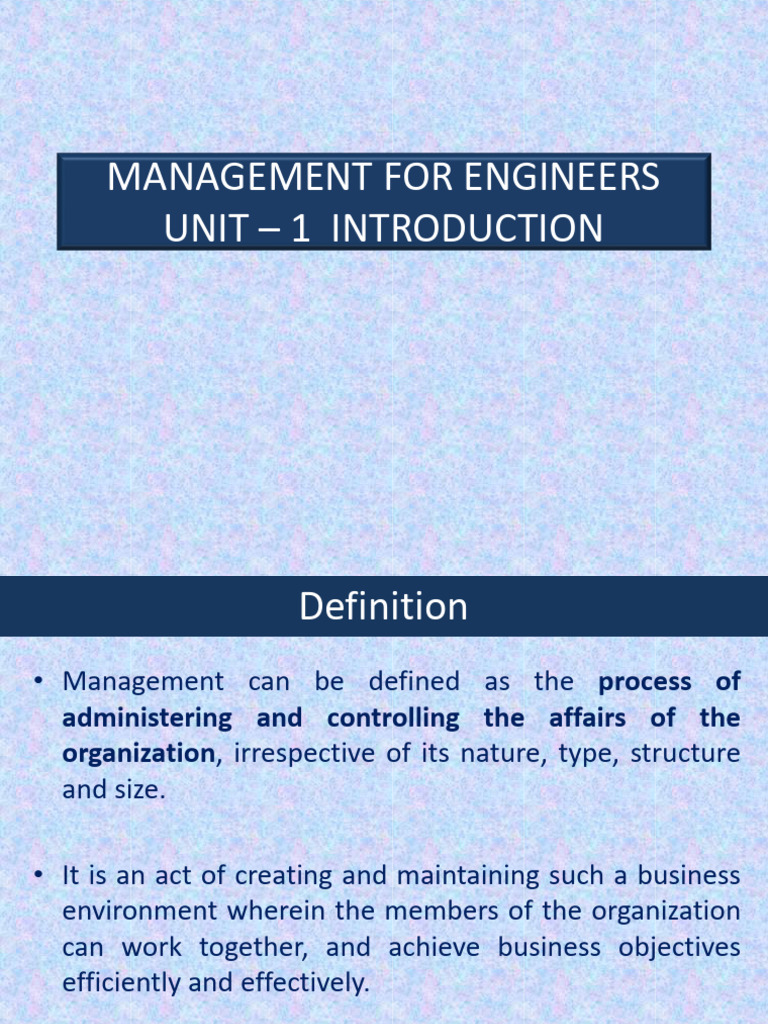 UNIT-1 Management Fo Engineers | PDF | Human Resources | Employment
