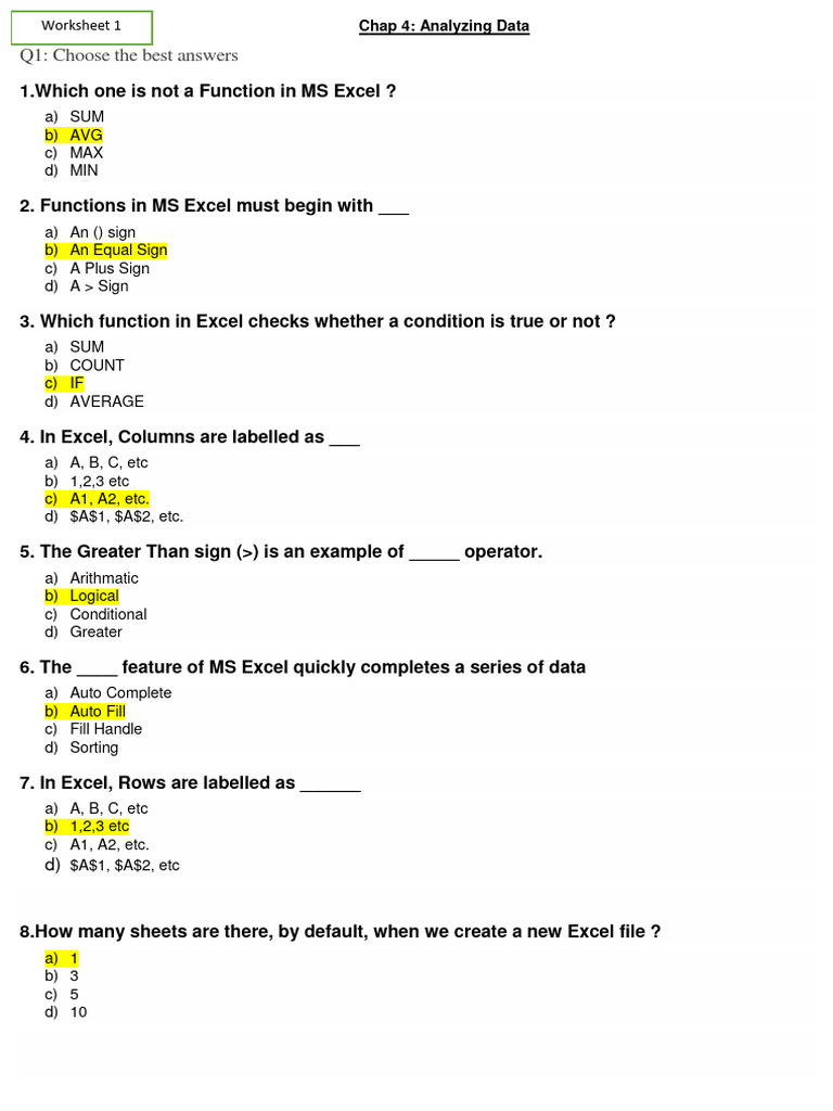 Analyzing Data Booklet | PDF | Microsoft Excel | Spreadsheet