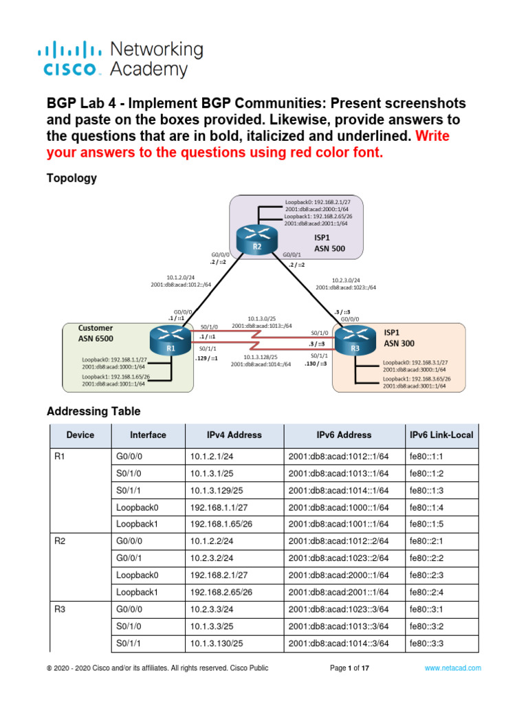 BGP Lab 4 - Implement BGP Communities | PDF | I Pv6 | Ip Address