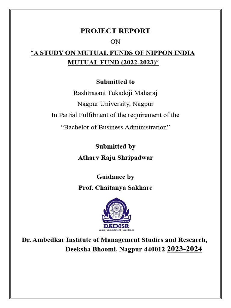 Project Report: ON " A Study On Mutual Funds of Nippon India " | PDF