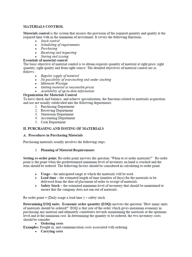 MATERIALS CONTROL | PDF