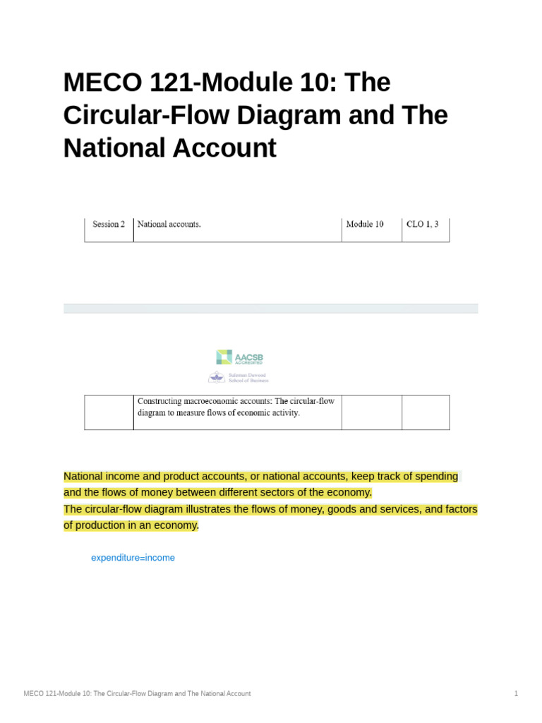 MECO 121-Module 10 The Circular-Flow Diagram and T | PDF
