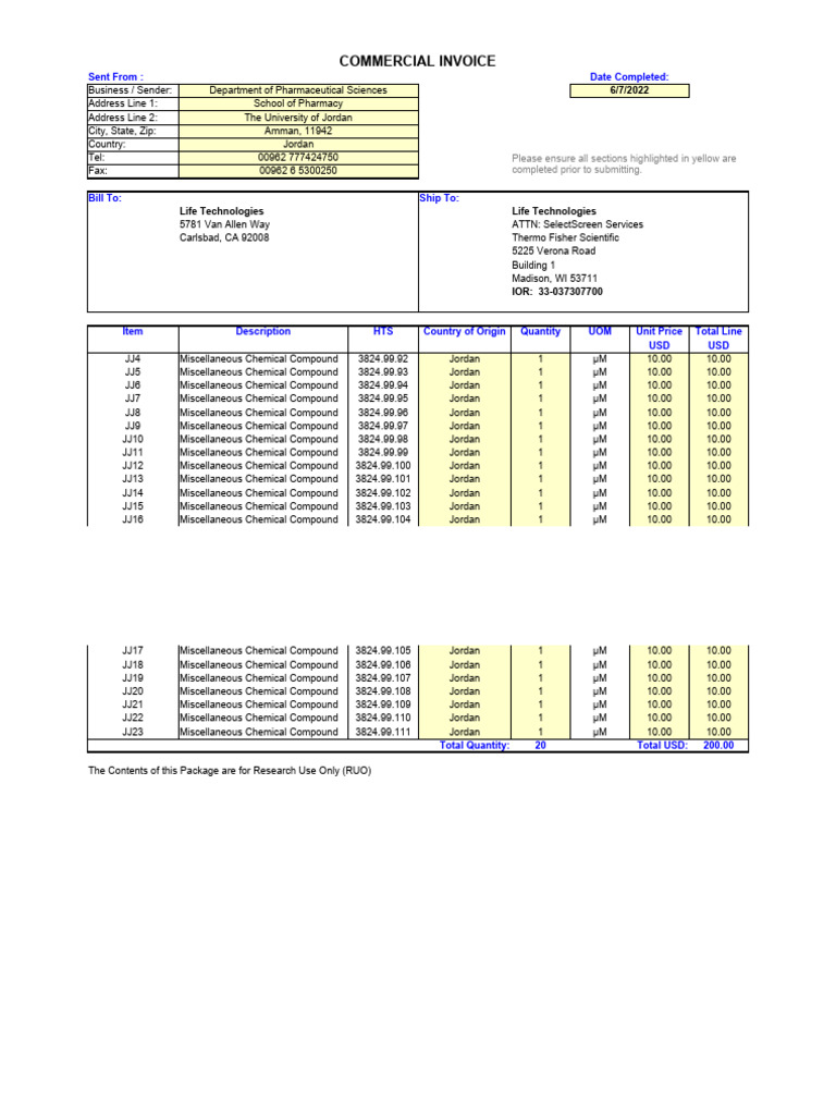 Commercial Invoice Template (International) - SelectScreen | PDF | Life ...