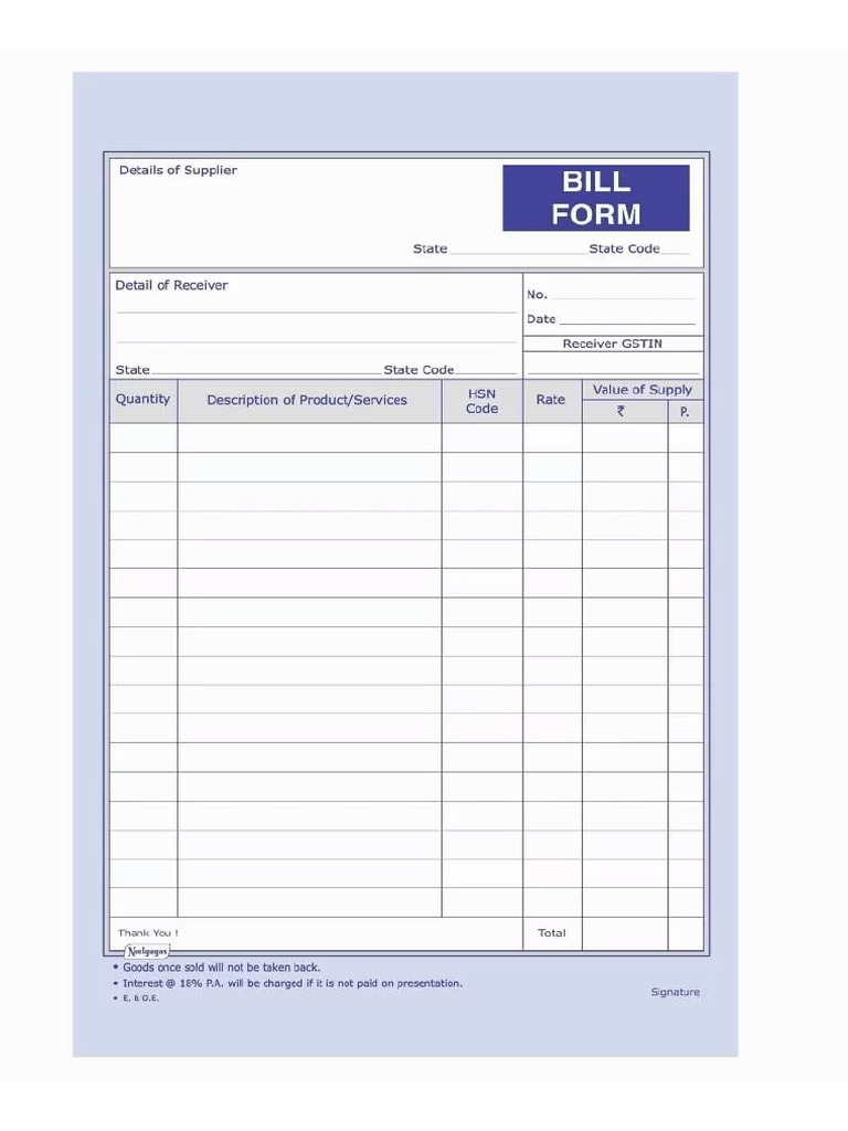 Bill Book Form | PDF