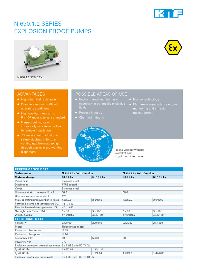 KNF Datasheet N 630-1-2 Ex 03-2022 Web | Download Free PDF | Pump | Atmospheric Pressure