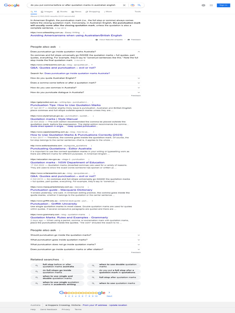 Do You Put Comma Before or After Quotation Marks in Australian English - Google Search | PDF ...