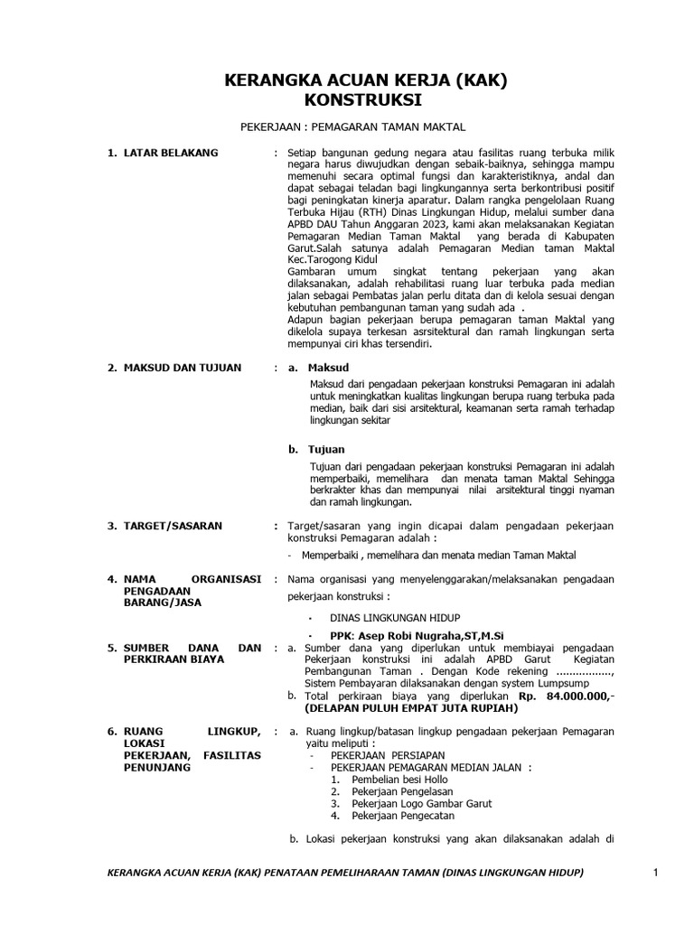 Pemagaran Taman Maktal Garut 2023 | PDF