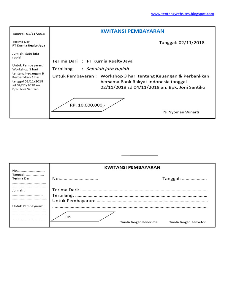 Format Kwitansi Pembayaran Workshop | PDF