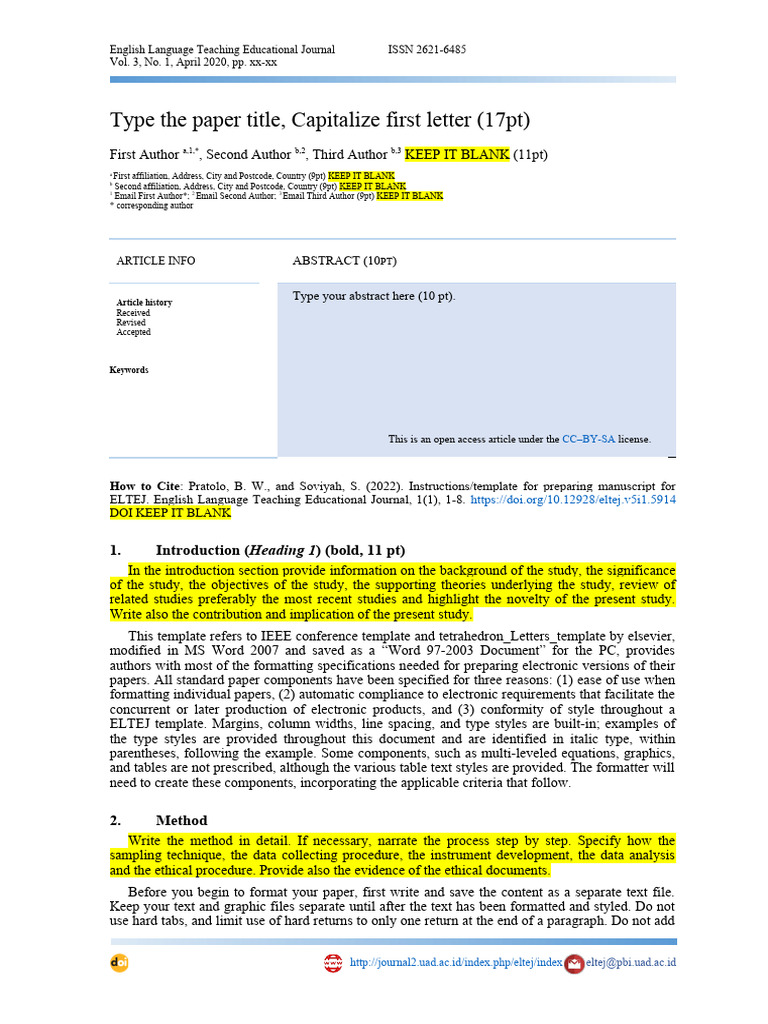 ELTEJ Manuscript Preparation Guide | PDF | International System Of ...