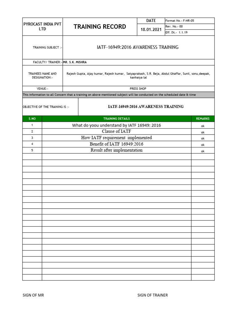 Training Record | PDF