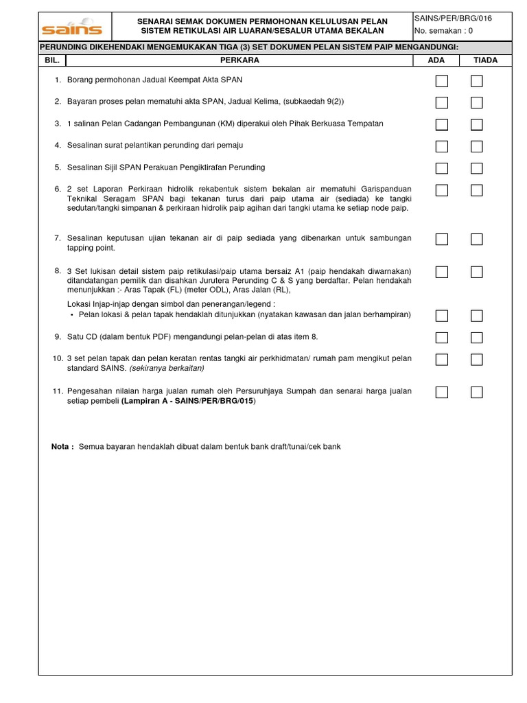Brg016-Senarai Semak Permohonan Pelan Retikulasi | PDF