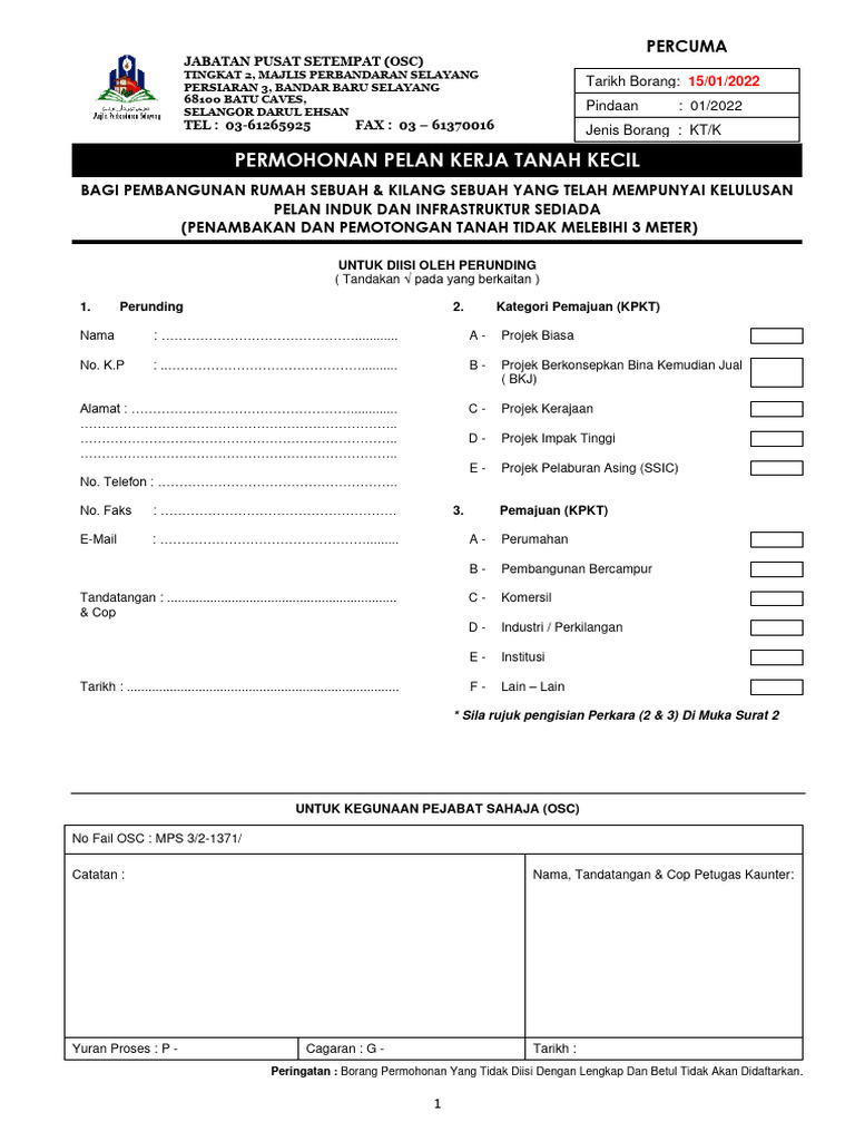 KTK 2022 - Permohonan Kerja Tanah Kecil | PDF
