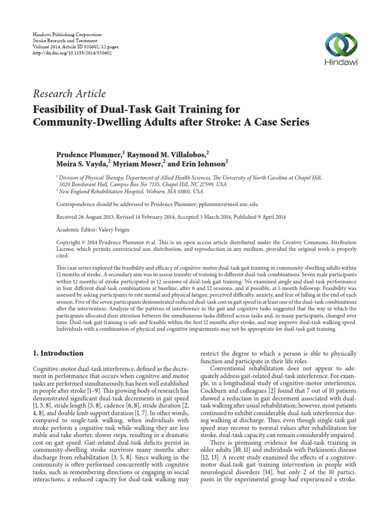 2014 Feasibility of Dual-Task Gait Training | PDF | Stroke | Physical Therapy