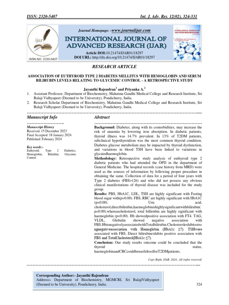 Euthyroid T2DM: Hemoglobin & Bilirubin Study | PDF | Glycated ...