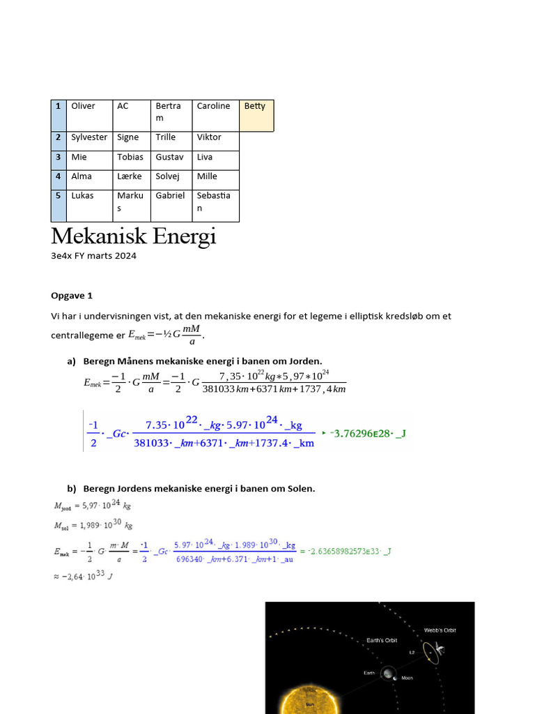 Fysik - Arbejdsseddel Mekanisk Energi - 04-03-2024 | PDF