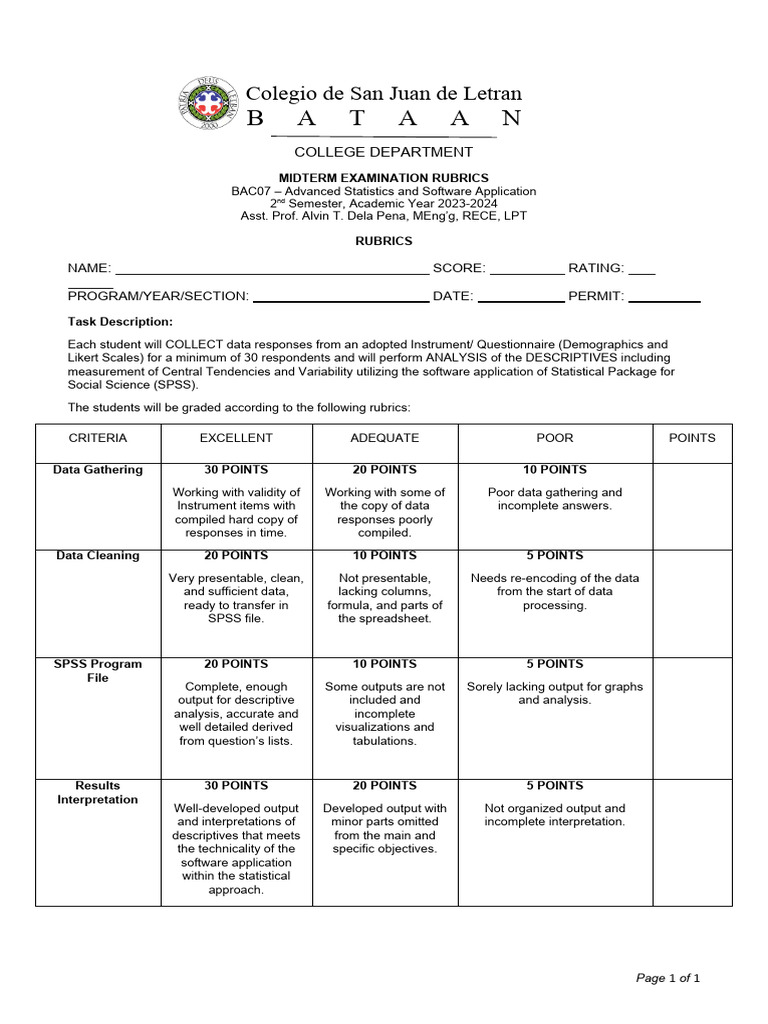 BAC07-Midterm Rubrics | PDF