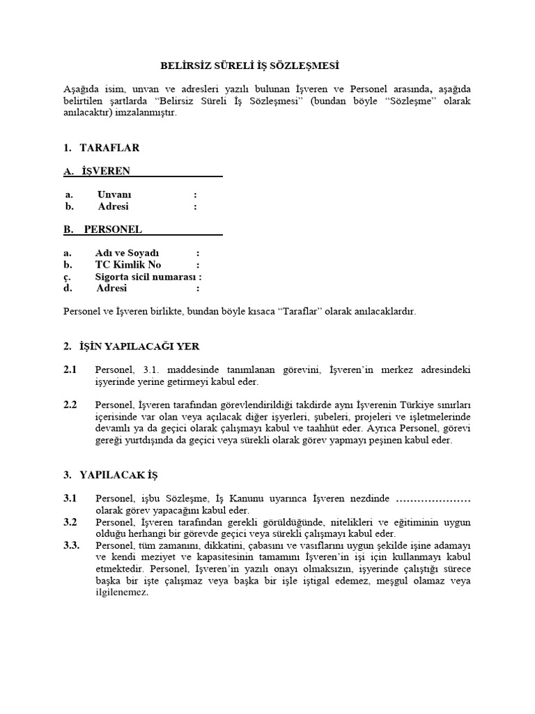 ORNEK - BELIRSIZ SURELI IS SOZLESMESI Son | PDF