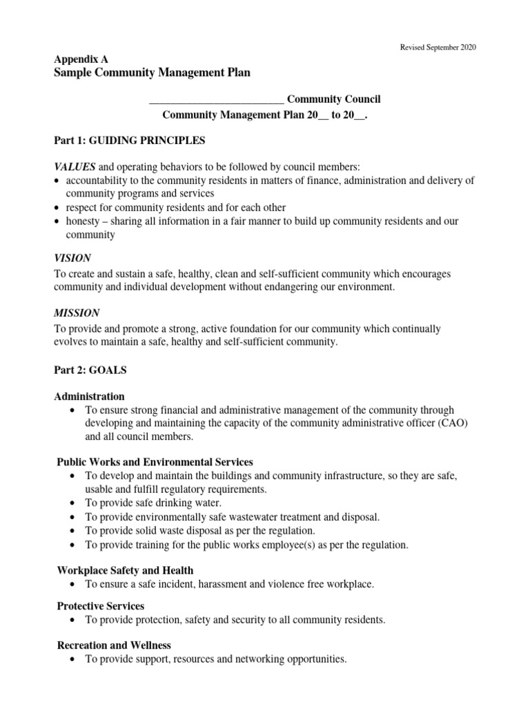 Appendix A Sample Community Management Plan | PDF | Occupational Safety ...