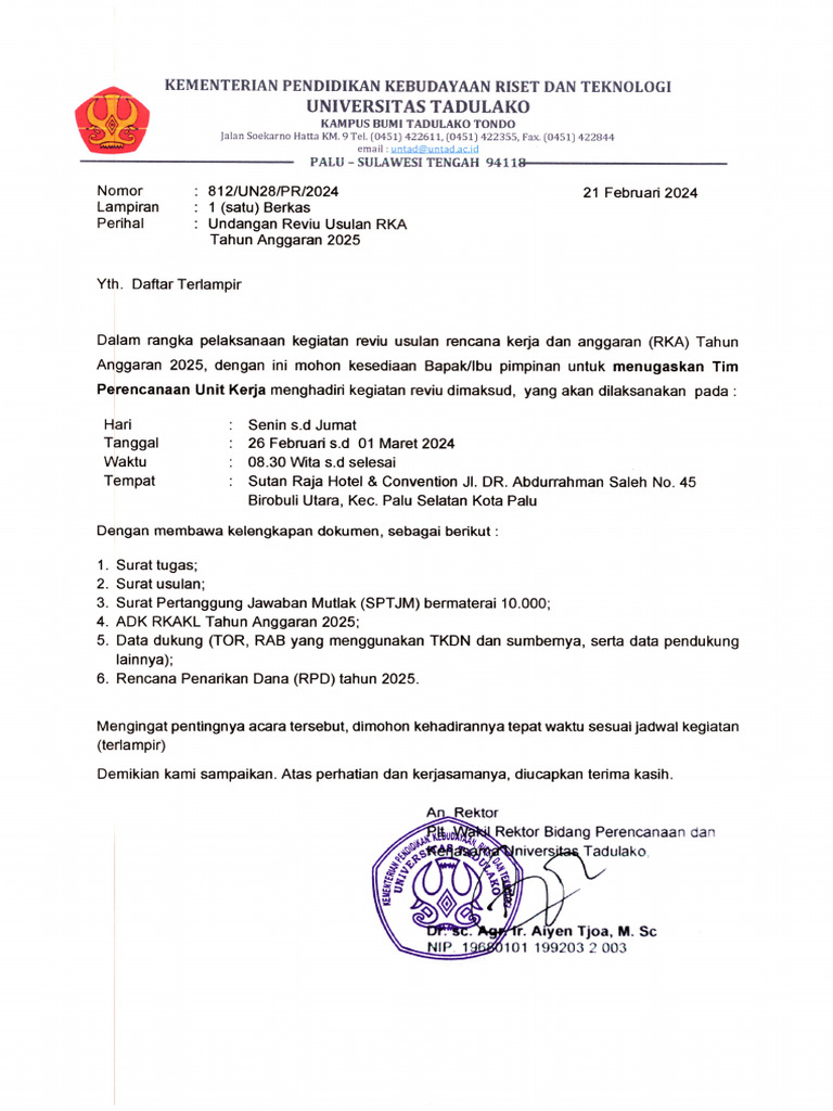 Undangan Reviu Usulan Rka | PDF