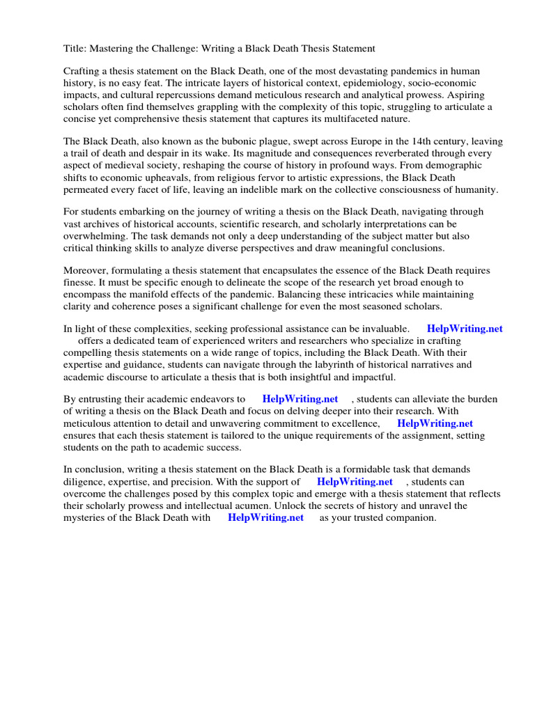 Black Death Thesis Statement | PDF | Black Death | Medicine