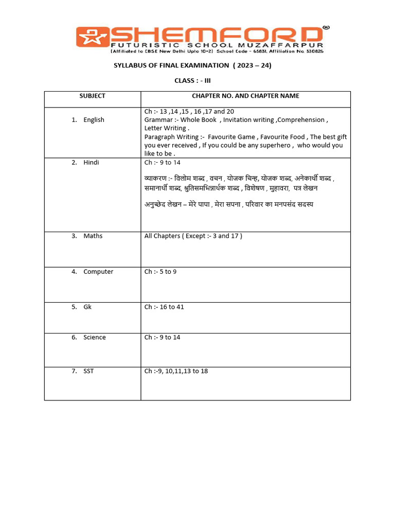 Syllabus Class 3 Final Exam | PDF | Language Arts & Discipline ...