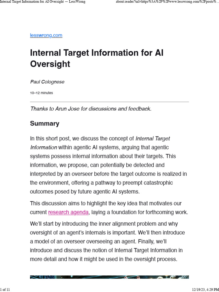 AI Oversight: Understanding Internal Targets | PDF | Information ...
