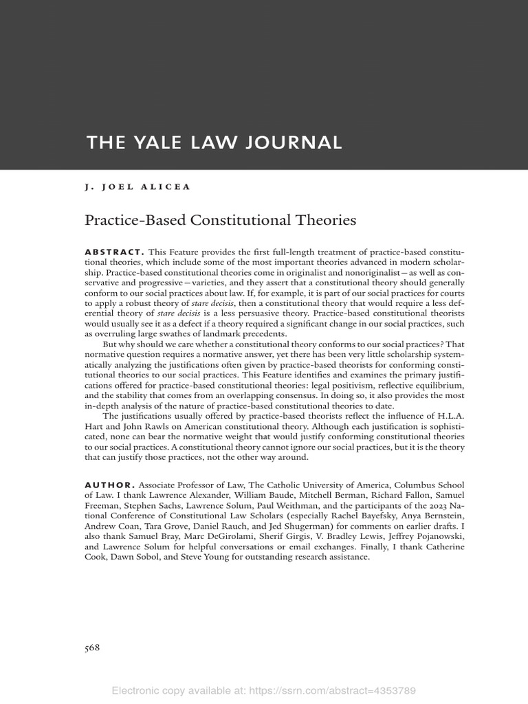 Constitutional Theories-Joel Alicea YLR | PDF | Theory | Precedent