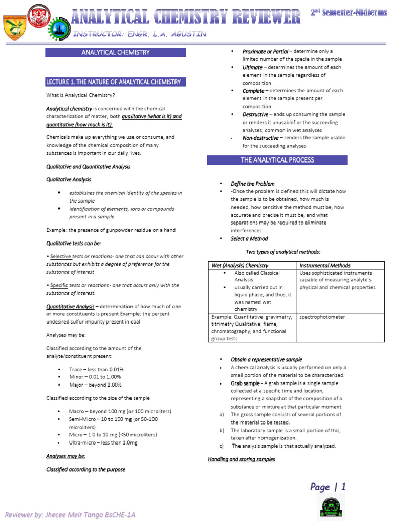 ANALYTICAL-CHEMISTRY Reviewer | PDF | Analytical Chemistry | Chemical ...