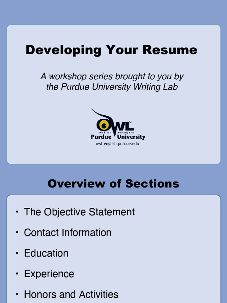 Purdue OWL 08 Résumé Workshop Presentation | PDF | Résumé