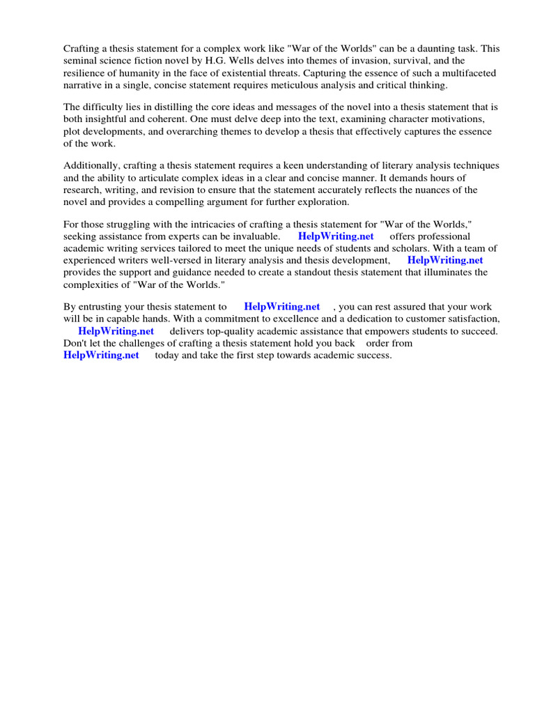 Thesis Statement For War of The Worlds | PDF | World War I | The War Of ...