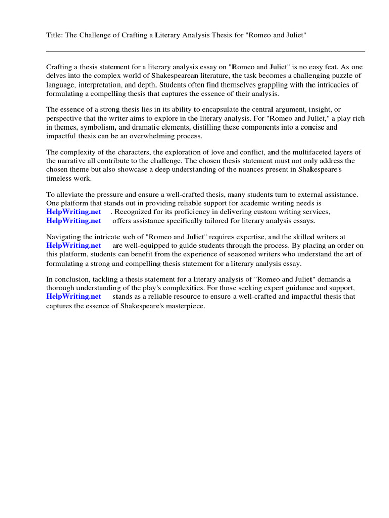 Which Sentence Is The Best Example of A Thesis Statement For A Literary ...