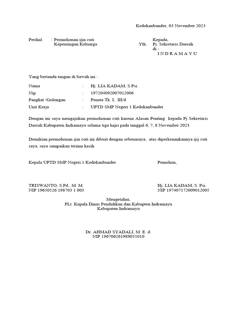 Surat Ijin Cuti | PDF