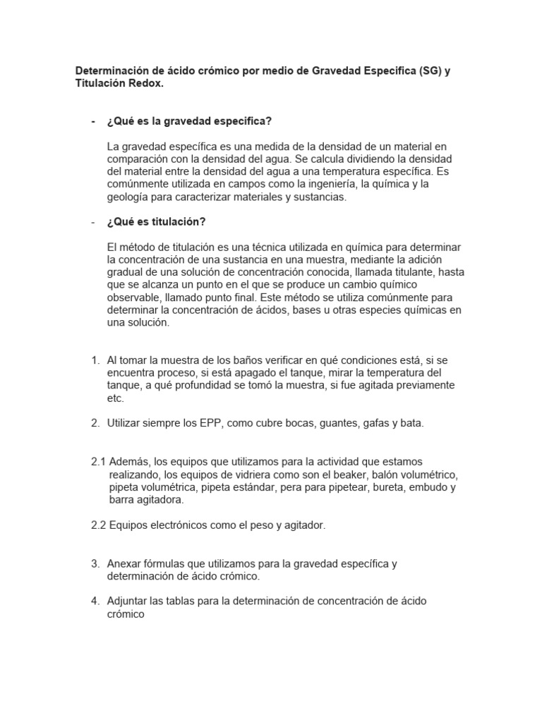 Determinación de ácido crómico por SG | PDF | Valoración | Química