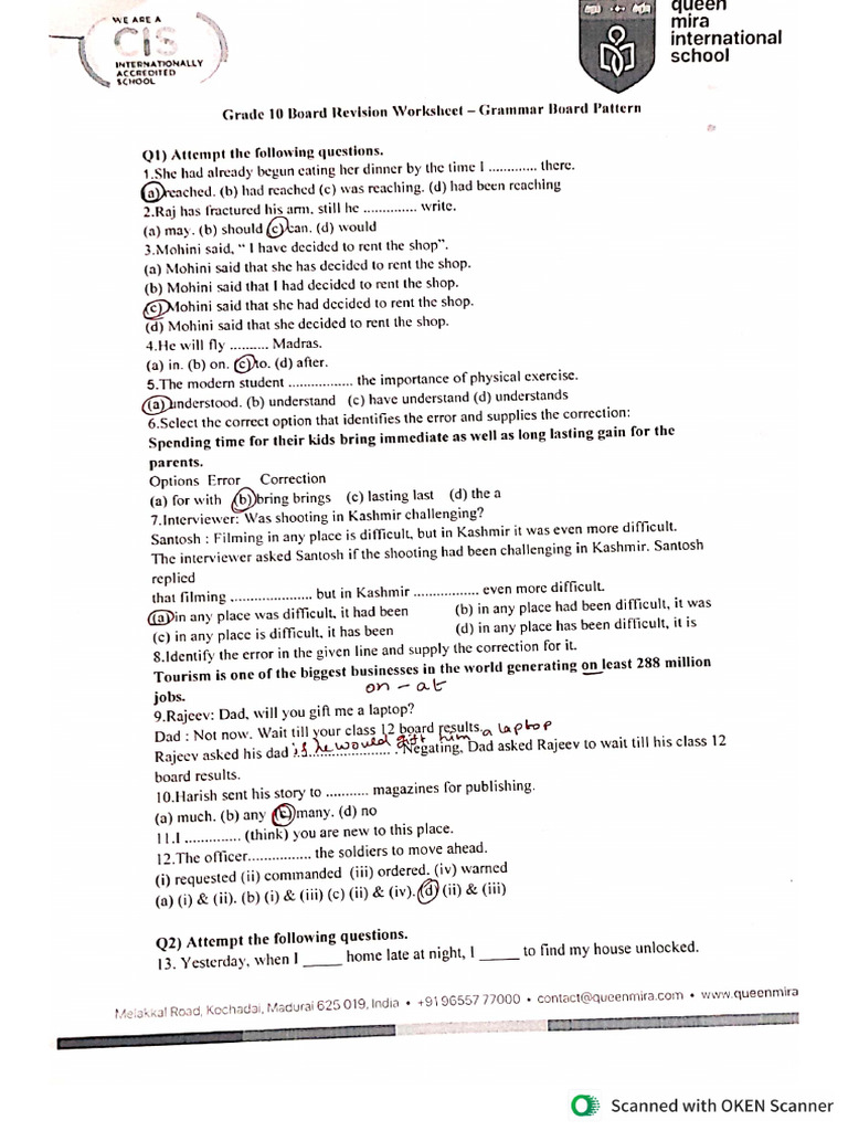 Board Revision Worksheet Answer Key | PDF