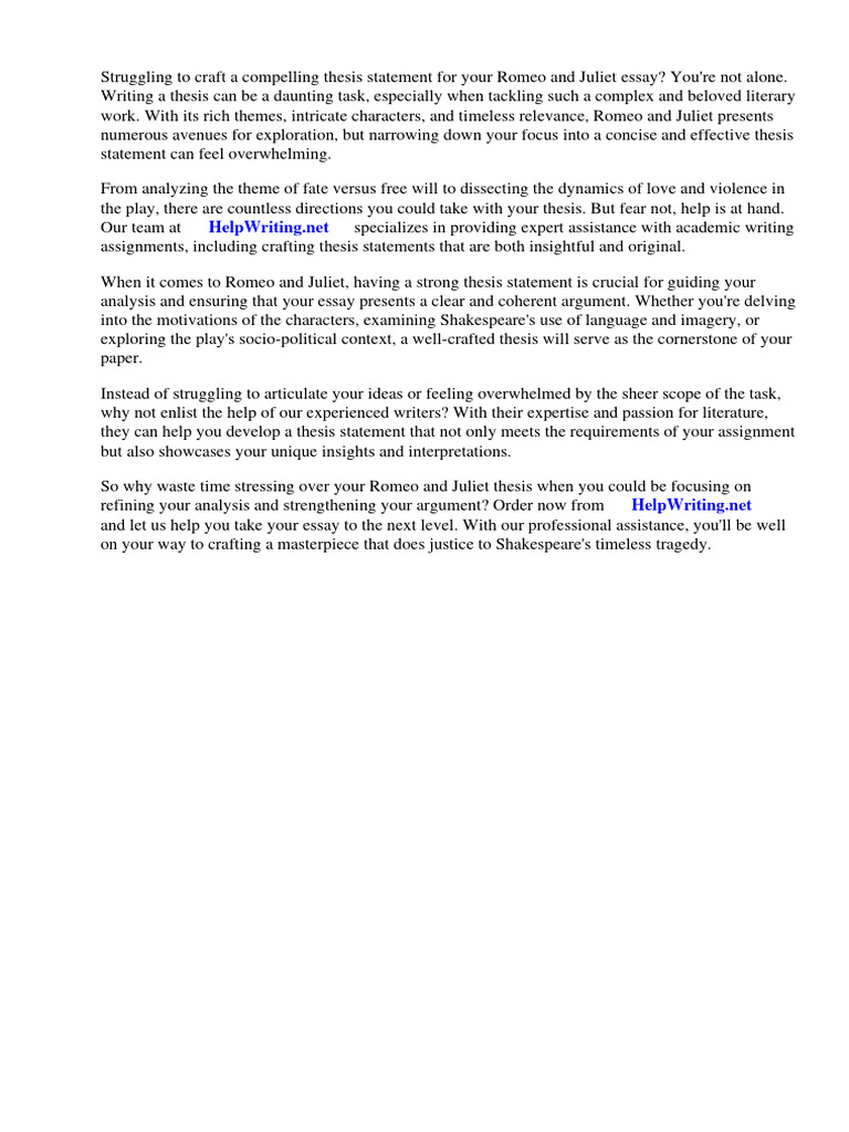 Good Romeo and Juliet Thesis Statements | PDF | Characters In Romeo And ...