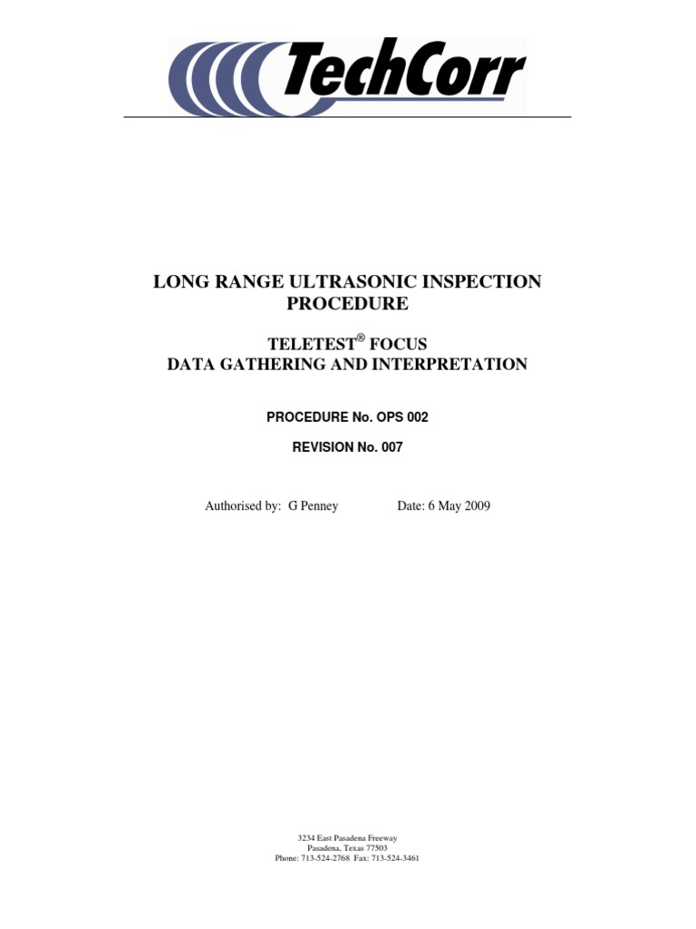 Techcorr Teletest Procedure Rev 3 | PDF | Ultrasound | Pipe (Fluid ...