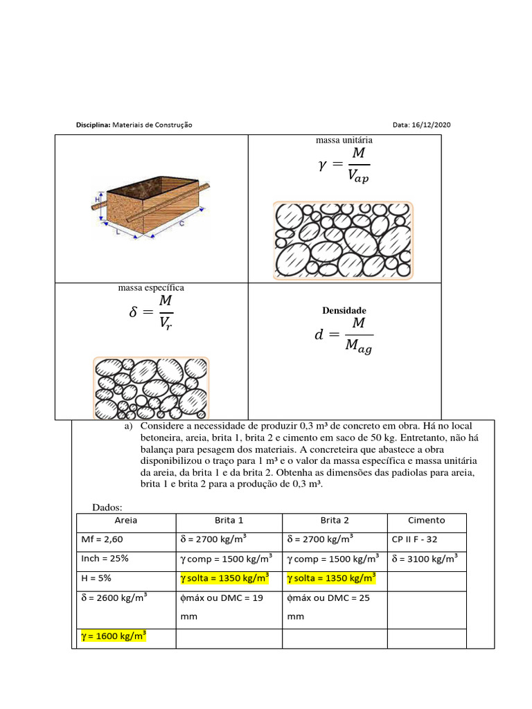 Aula - Propriedade Dos Materiais - Exercicio Padiola | PDF | Concreto ...