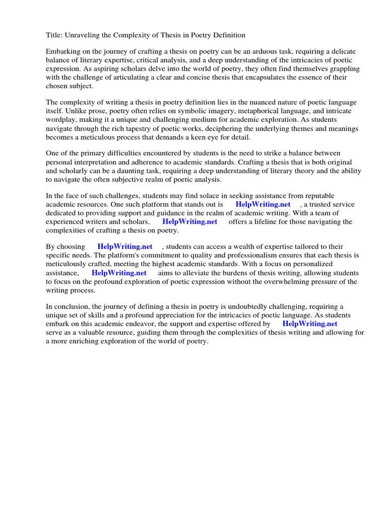 Thesis in Poetry Definition | PDF
