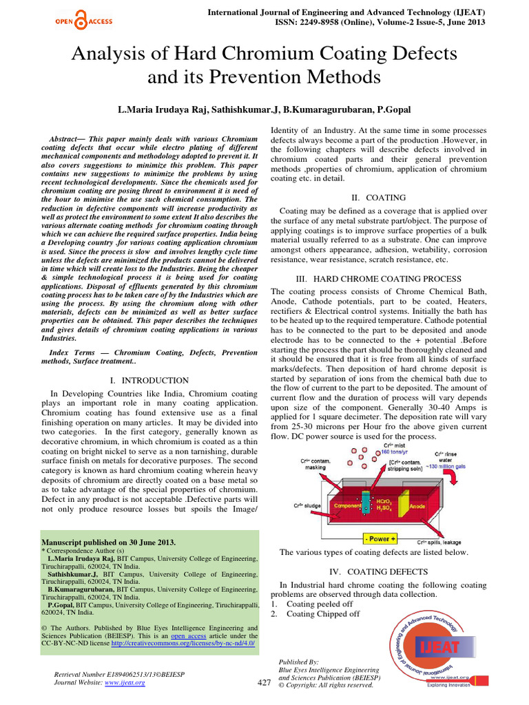 Analysis of Hard Chromium Coating Defects | Download Free PDF | Chromium | Corrosion
