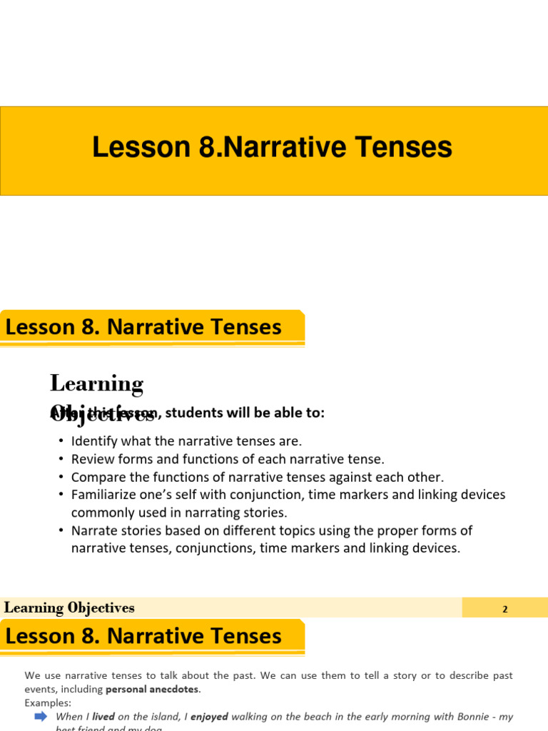 Lesson 8. Narrative Tenses | PDF | Grammatical Tense | Perfect (Grammar)