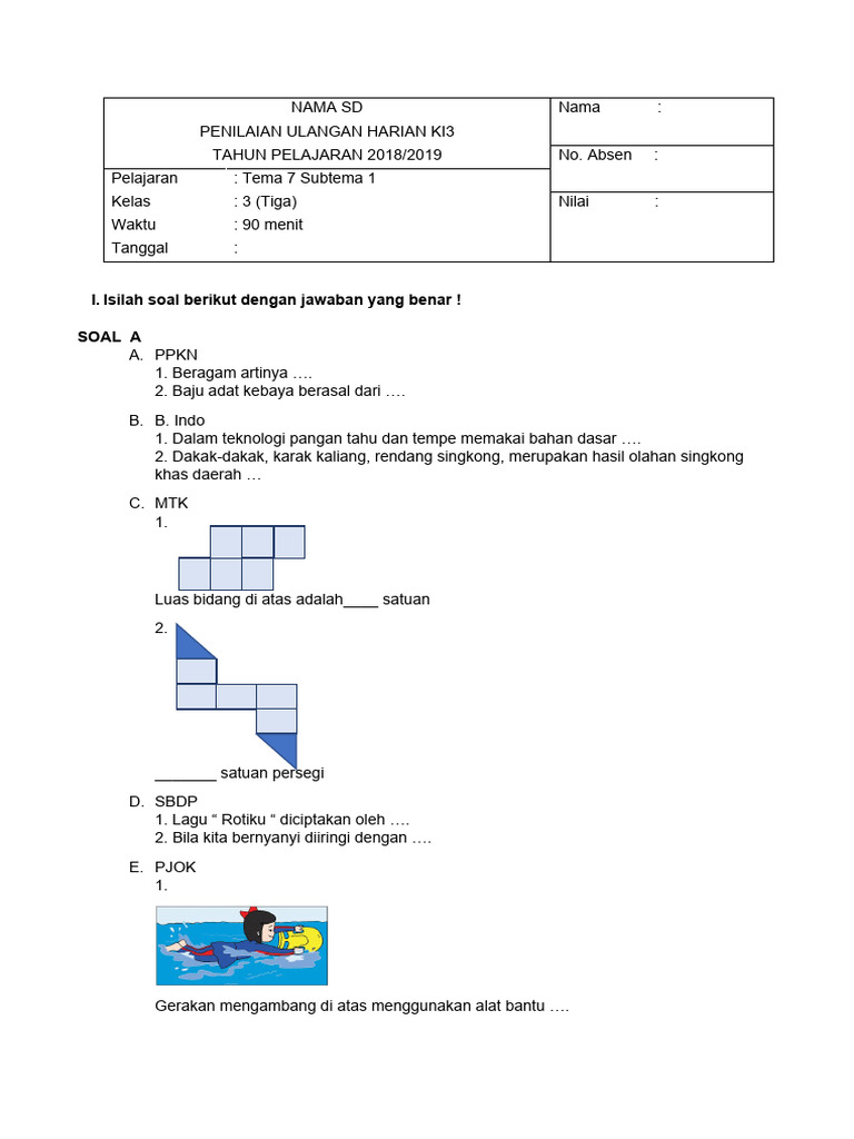 Soal Ki3 Kelas 3 Tema 7 Sub 1 | PDF | Sains & Matematika
