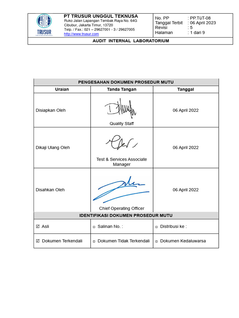 Prosedur Audit Internal Laboratorium | PDF | Teknologi & Rekayasa