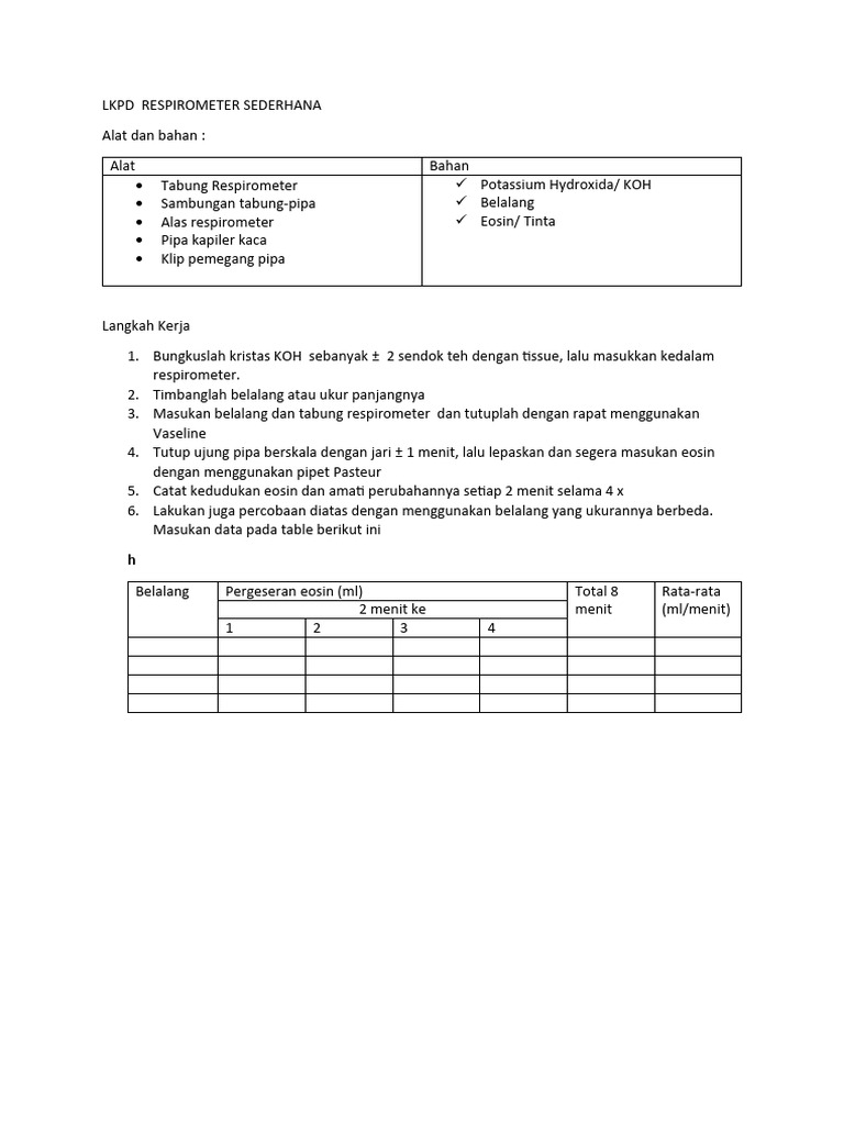 LKPD Respirometer Sederhana | PDF