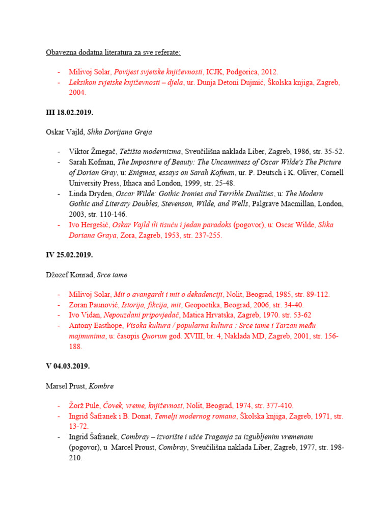 vježbe - djela i literatura modernizam | PDF