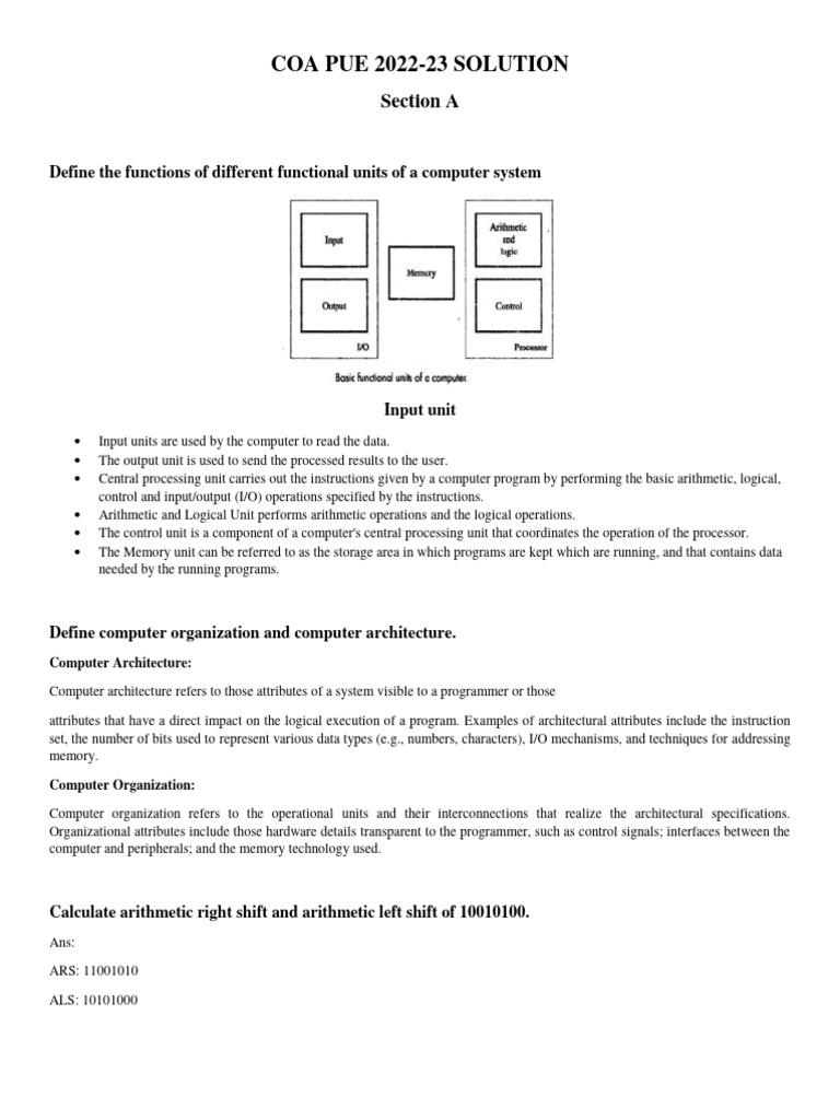 PUE COA Solution 2022-23 | PDF | Central Processing Unit | Input/Output