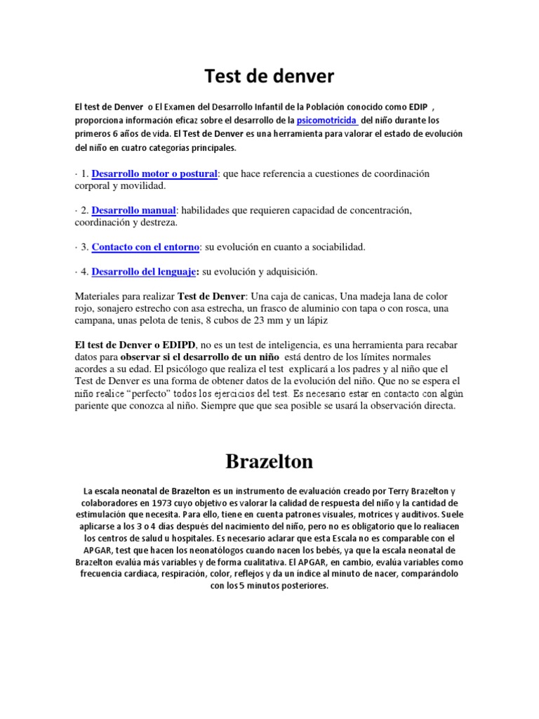 Test de Denver | PDF | Conceptos psicologicos | Bienestar