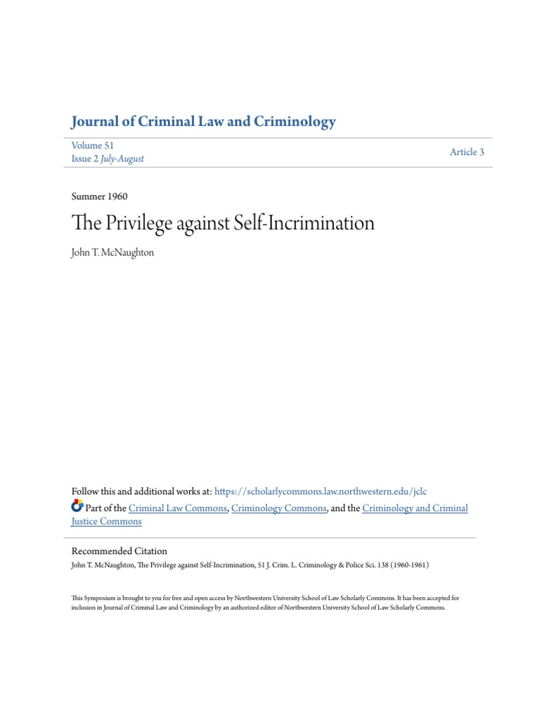 The Privilege Against Self-Incrimination | PDF | Fifth Amendment To The ...
