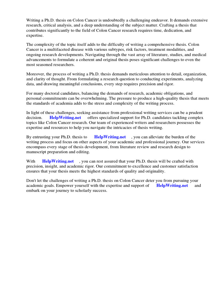 Phd Thesis on Colon Cancer | PDF | Colorectal Cancer | Cancer