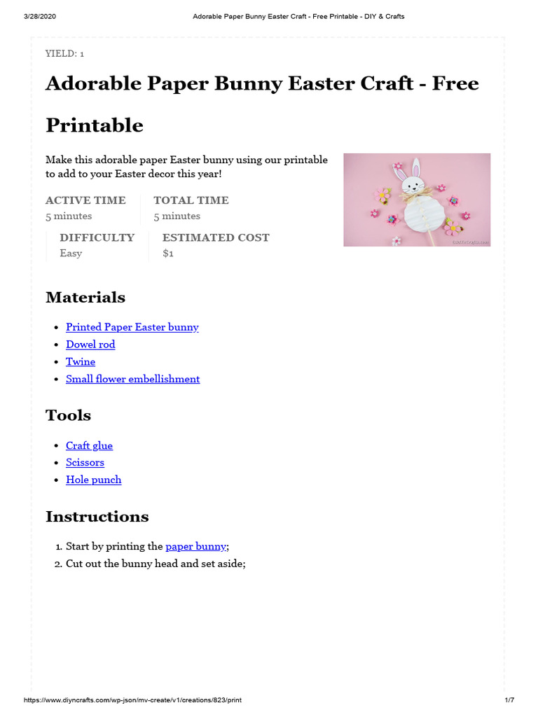 Adorable Paper Bunny Easter Craft | PDF | Paper | Decorative Arts