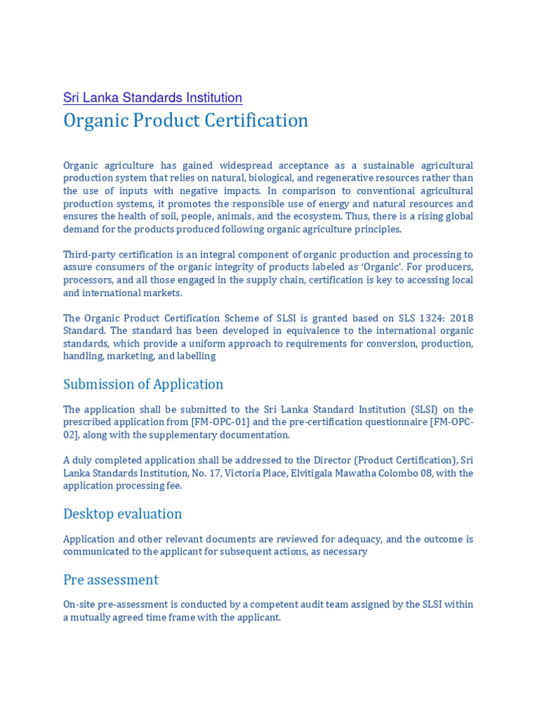 SLSI Organic Certification Guide | PDF | Certification | Economies
